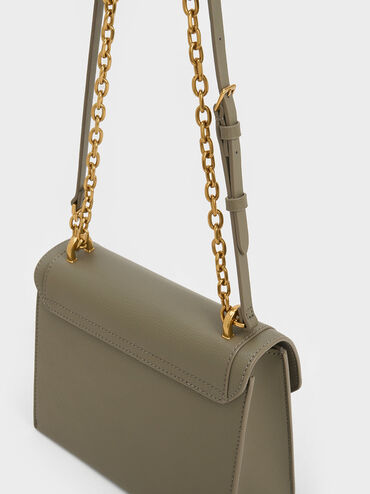Khaki Brennan Chain Handle Crossbody Bag - CHARLES & KEITH IN