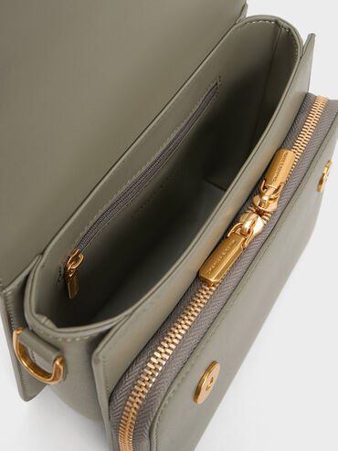 Khaki Octavia Front Flap Top Handle Bag - CHARLES & KEITH IN