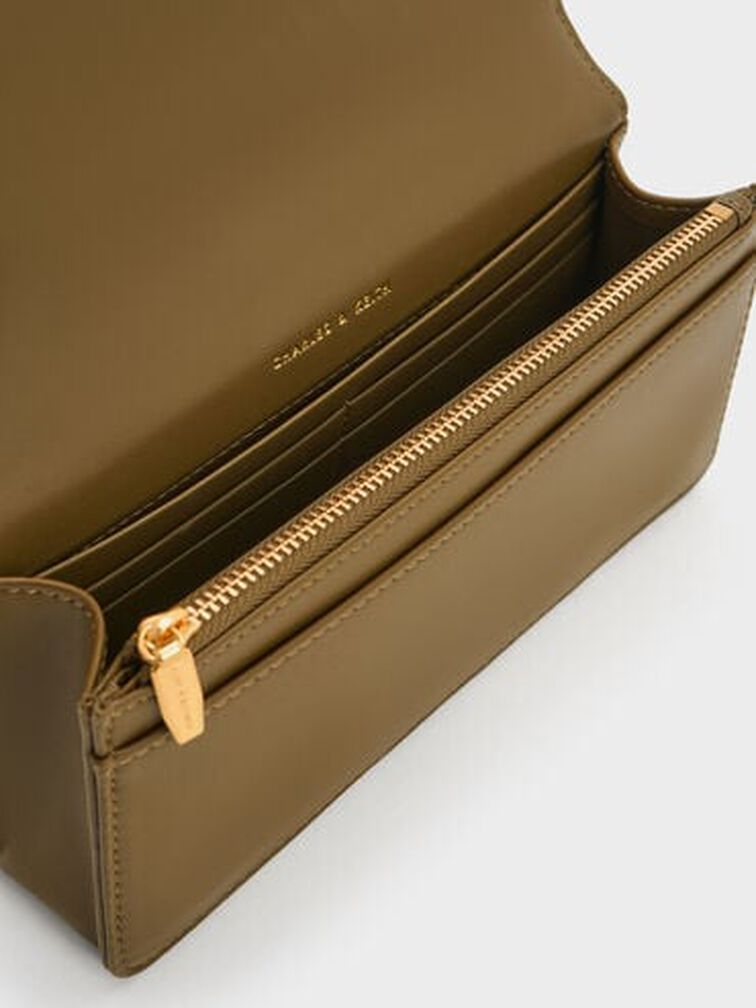 Paffuto Quilted Chain-Handle Long Wallet - Khaki - CHARLES & KEITH IN