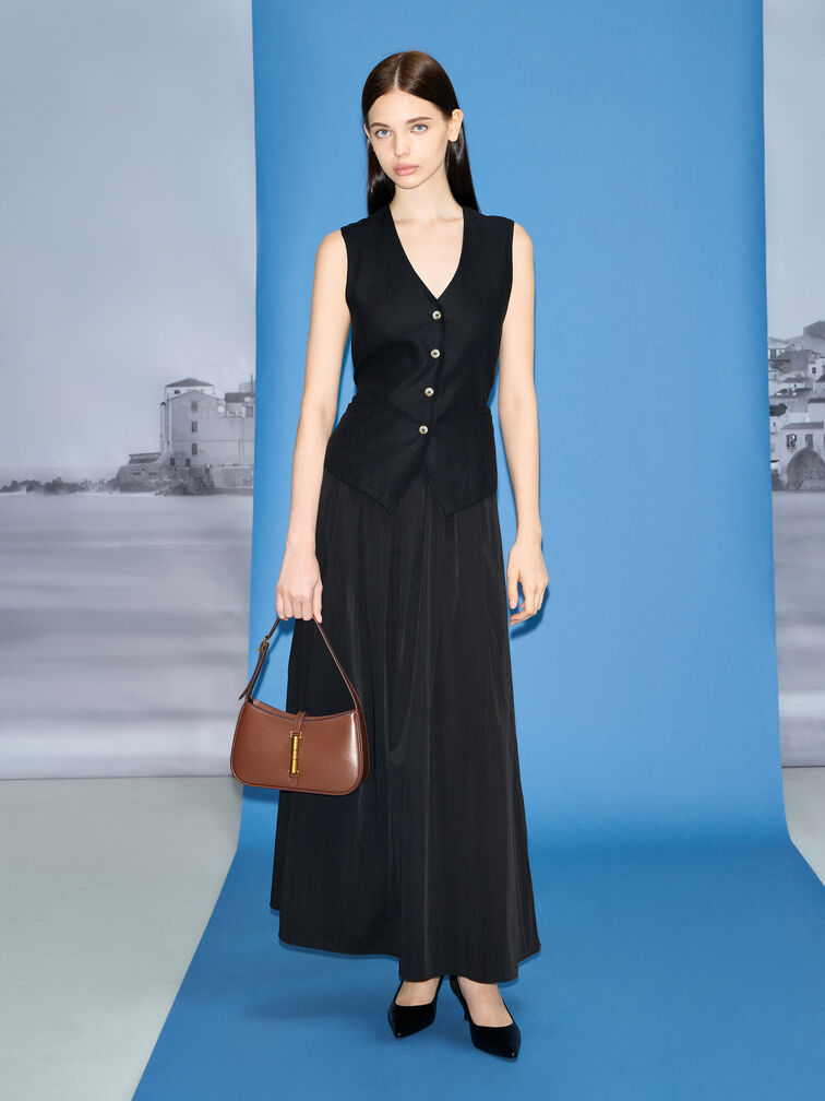 Chocolate Cesia Metallic Accent Shoulder Bag - CHARLES & KEITH IN