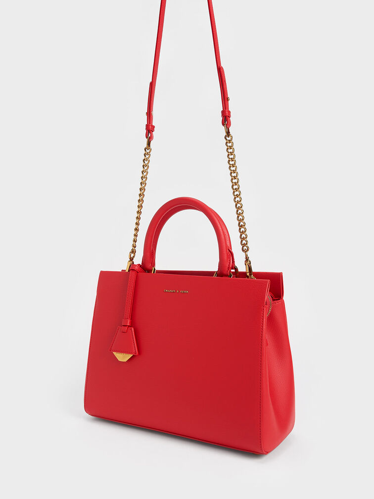 Red Classic Structured Handbag - CHARLES & KEITH IN