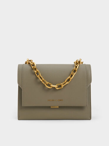 Khaki Brennan Chain Handle Crossbody Bag - CHARLES & KEITH IN