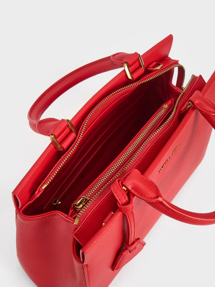 Red Classic Structured Handbag - CHARLES & KEITH IN