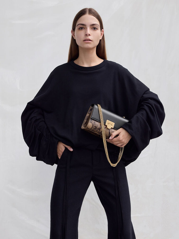 Beige Ebba Snake Print Chain-Strap Bag - CHARLES & KEITH IN