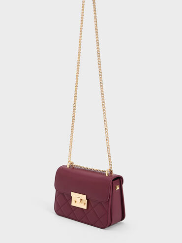 Burgundy Alva Quilted Chain-Handle Bag - CHARLES & KEITH IN