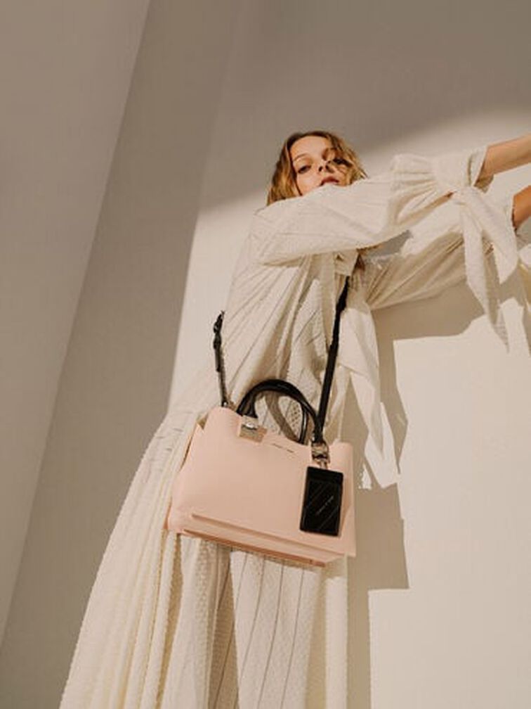 Pink Cameron Double Top Handle Bag - CHARLES & KEITH IN