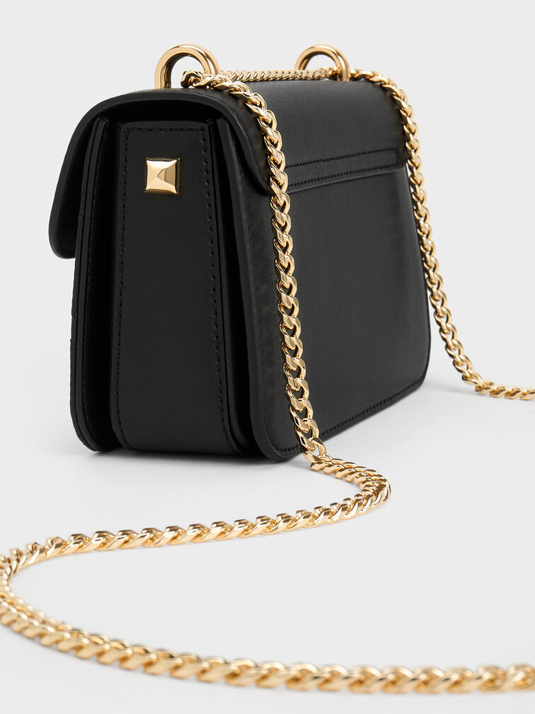 Black Alva Quilted Chain-Handle Bag - CHARLES & KEITH IN