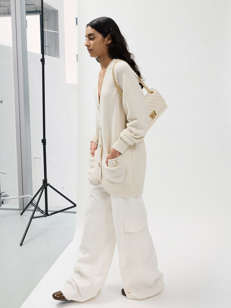 White Everline Woven Braided-Strap Shoulder Bag - CHARLES & KEITH IN
