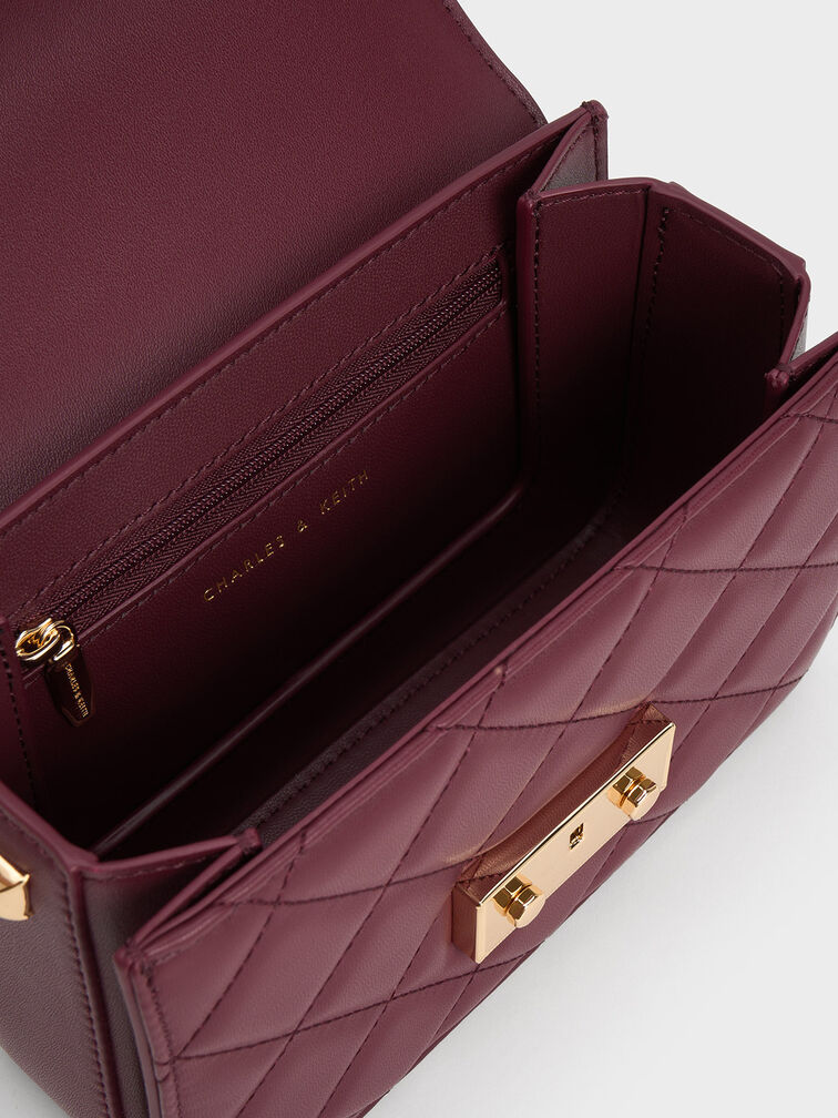 Burgundy Alva Quilted Chain-Handle Bag - CHARLES & KEITH IN