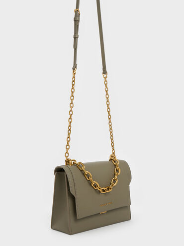 Khaki Brennan Chain Handle Crossbody Bag - CHARLES & KEITH IN