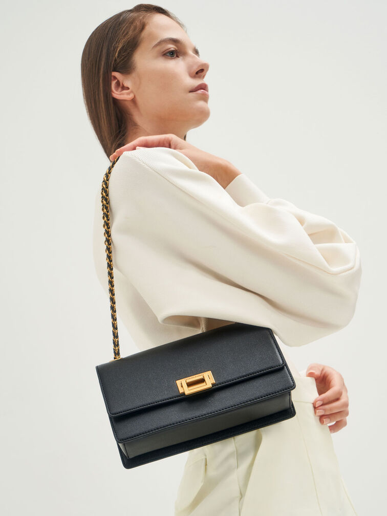 Black Everline Braided-Strap Shoulder Bag - CHARLES & KEITH IN