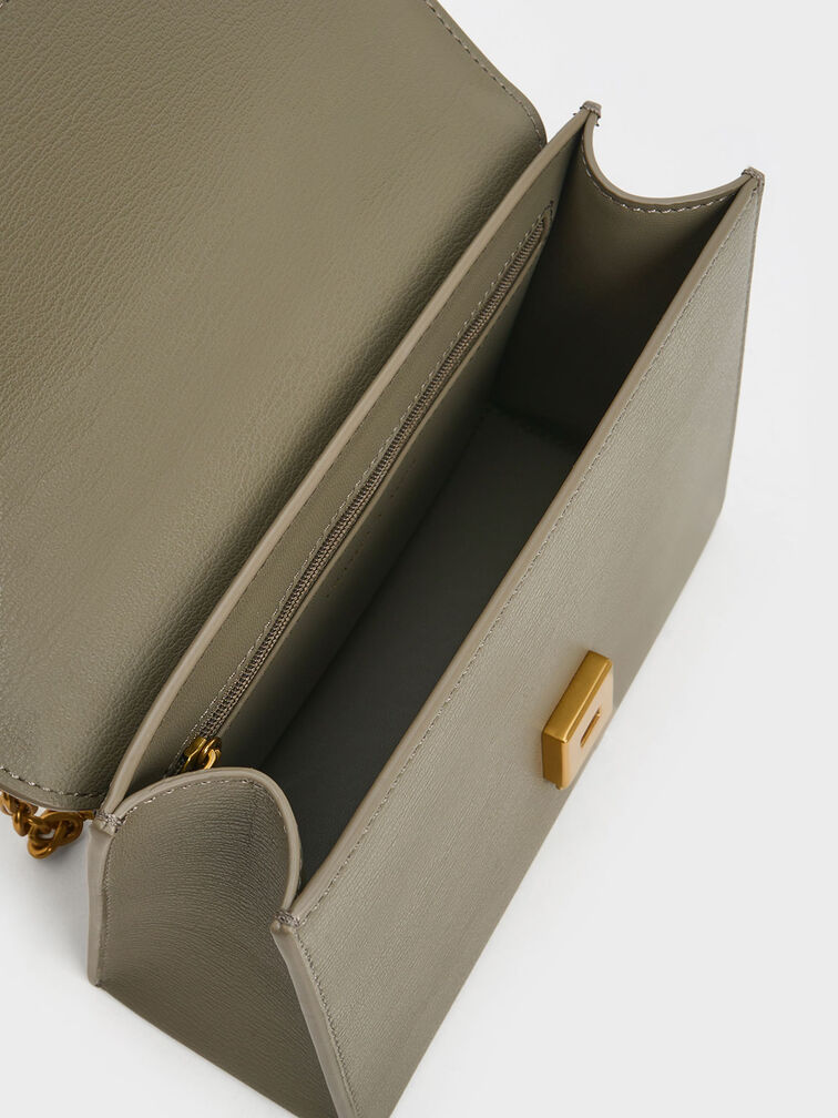 Khaki Brennan Chain Handle Crossbody Bag - CHARLES & KEITH IN