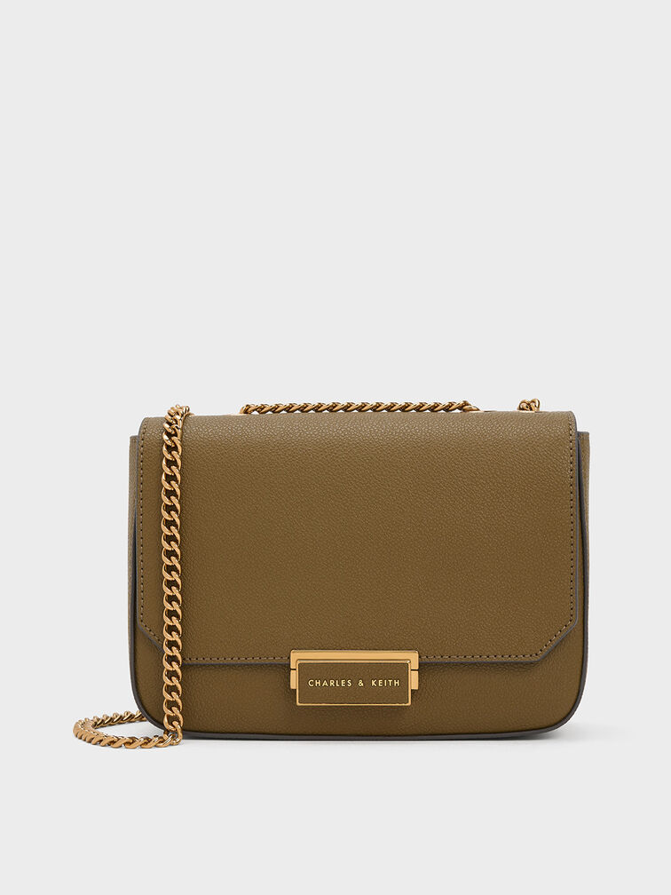 Khaki Mini Sue Chain-Strap Shoulder Bag - CHARLES & KEITH IN
