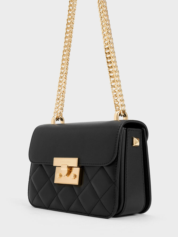 Black Alva Quilted Chain-Handle Bag - CHARLES & KEITH IN