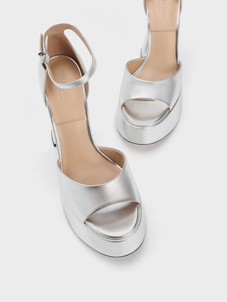 Silver Michelle Metallic Leather Platform Sandals - CHARLES & KEITH IN