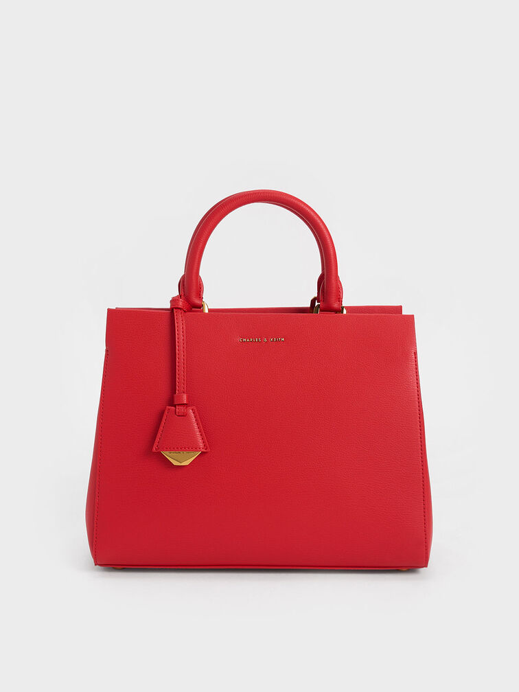 Red Classic Structured Handbag - CHARLES & KEITH IN