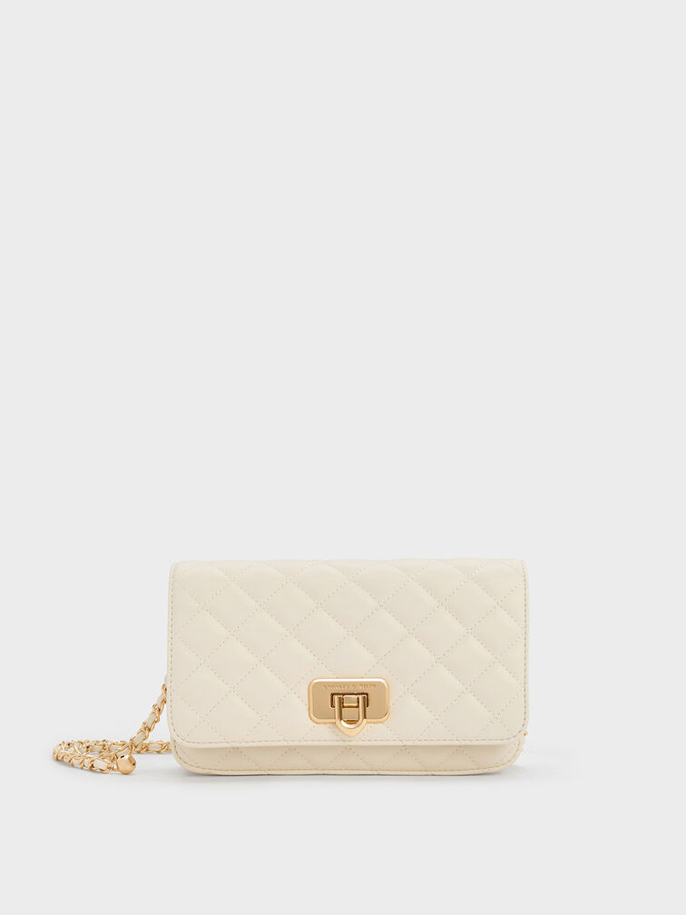 Cream Cressida Quilted Push-Lock Clutch - CHARLES & KEITH IN