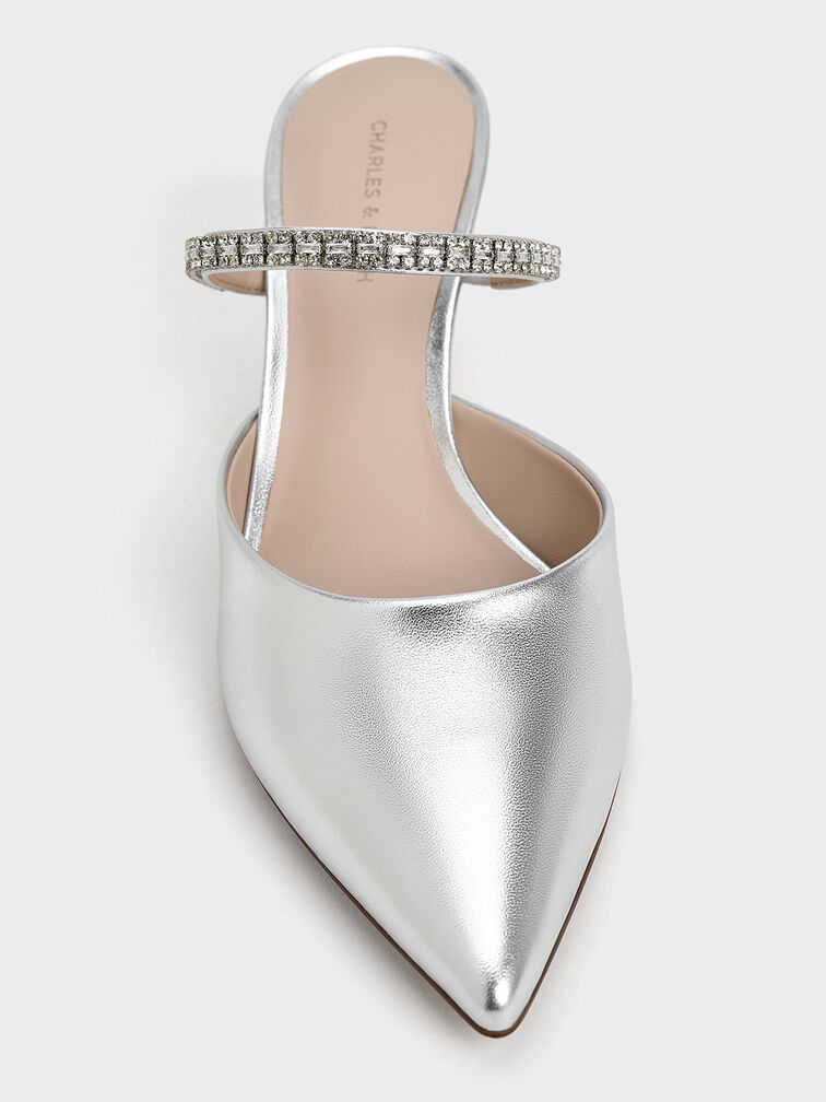 Silver Ambrosia Metallic Gem-Embellished Pointed-Toe Mules - CHARLES ...