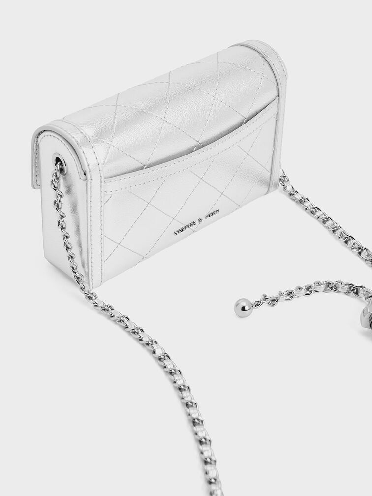 Silver Tallulah Quilted Metallic Push-Lock Clutch - CHARLES & KEITH IN