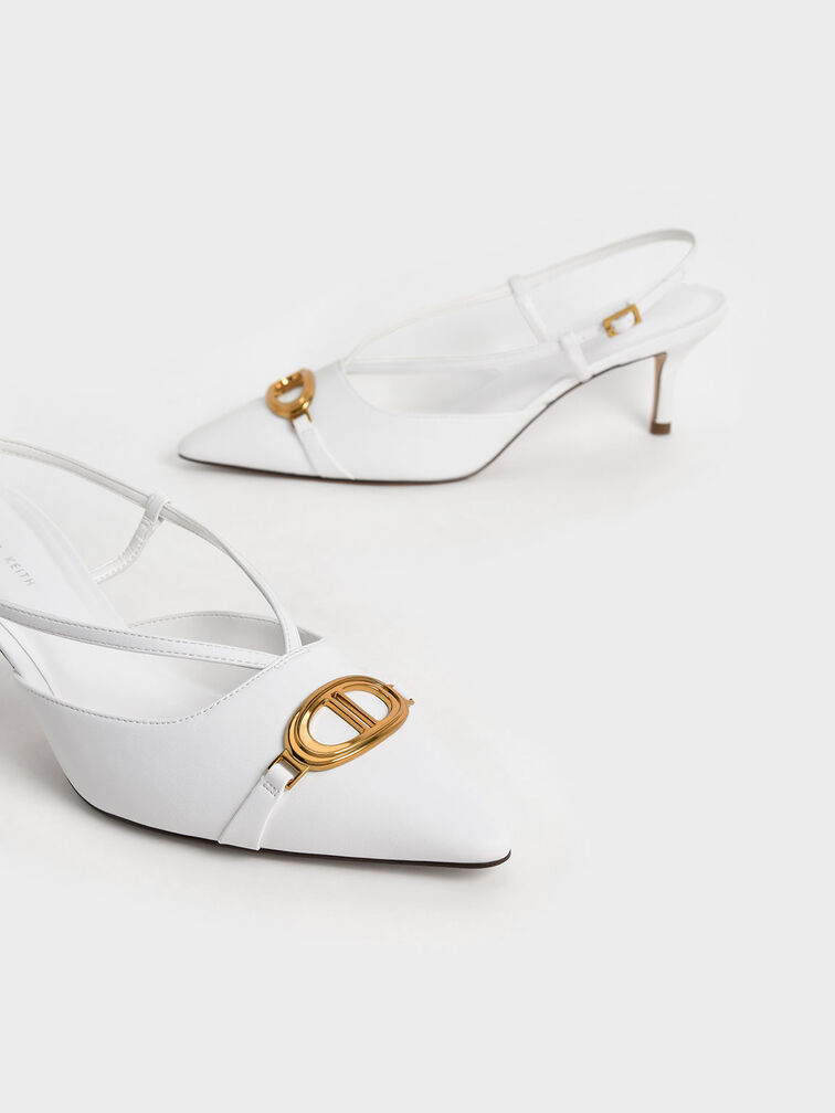 White Metallic Accent Slingback Pumps - CHARLES & KEITH IN