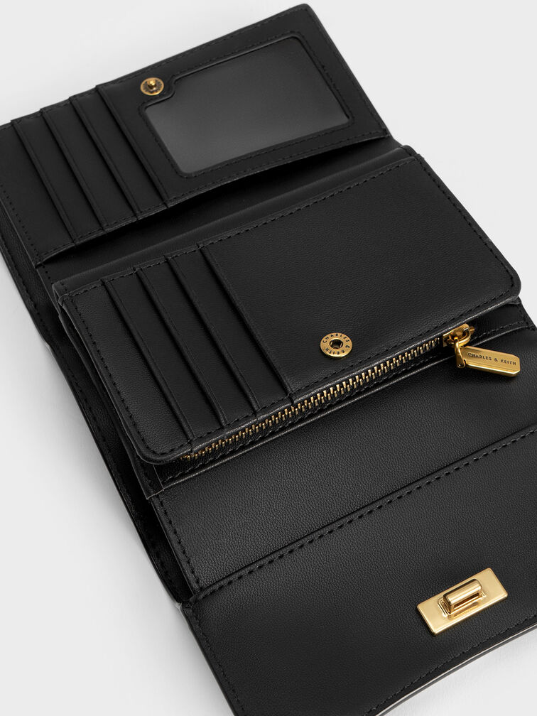 Black Huxley Metallic Accent Front Flap Wallet - CHARLES & KEITH IN