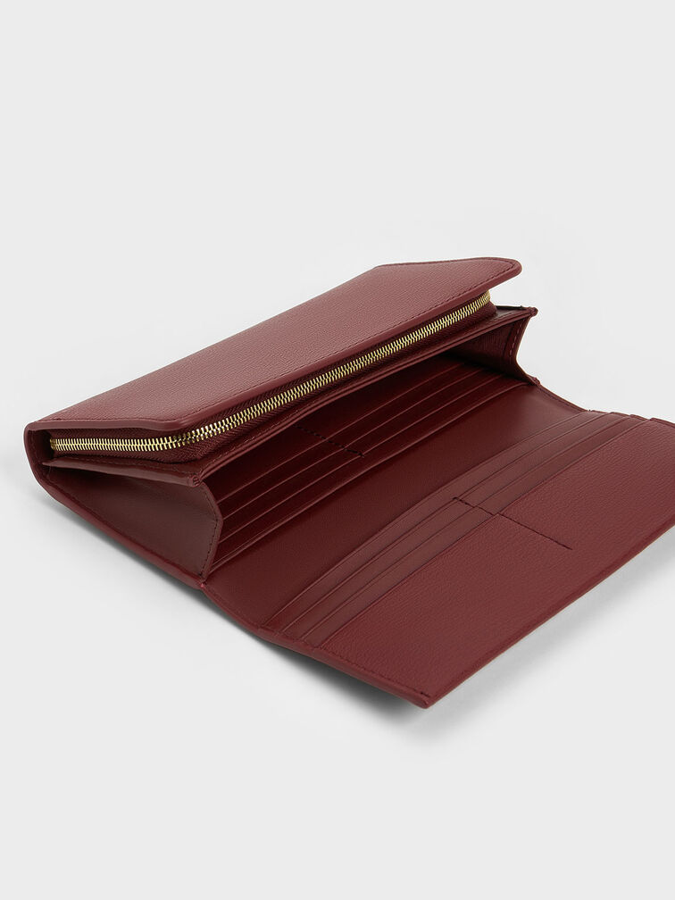 Burgundy Muriel Front Flap Long Wallet - CHARLES & KEITH IN