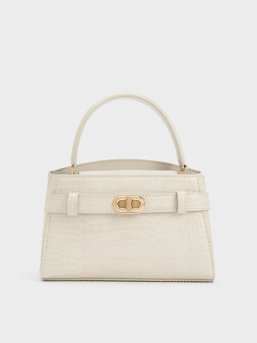 Ivory Aubrielle Croc-Effect Top Handle Bag - CHARLES & KEITH IN