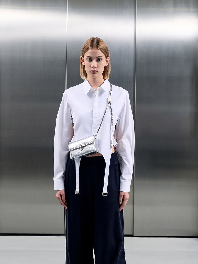 Silver Tallulah Quilted Metallic Push-Lock Clutch - Silver - Bags ...