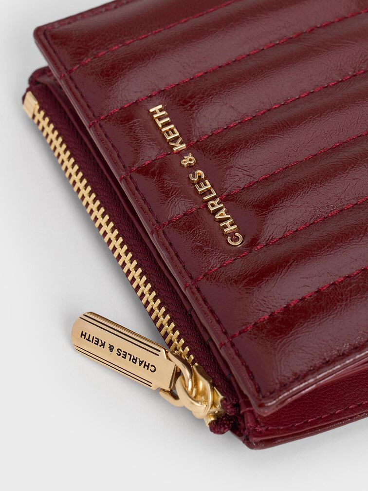Burgundy Donna Crinkle-Effect Panelled Top-Zip Wallet - CHARLES & KEITH IN