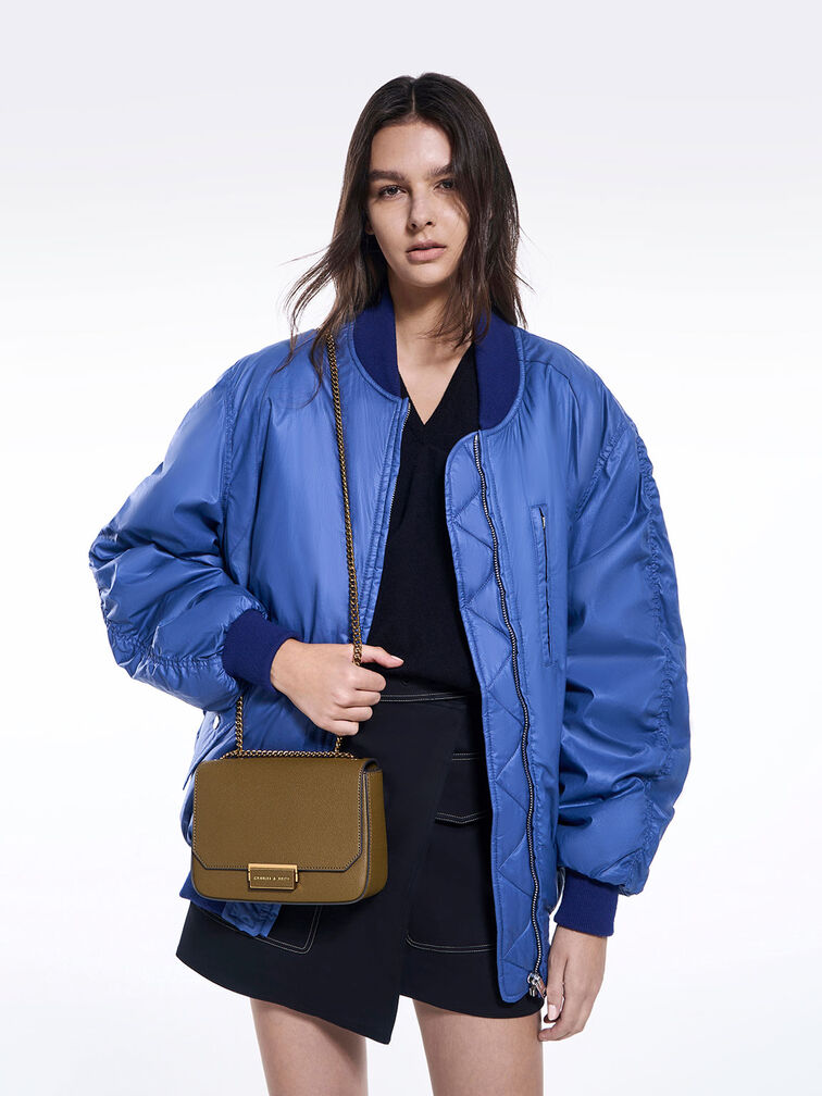 Khaki Mini Sue Chain-Strap Shoulder Bag - CHARLES & KEITH IN