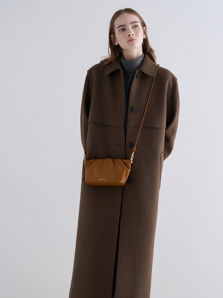 Brown Brigette Ruched Chain-Handle Clutch - CHARLES & KEITH IN