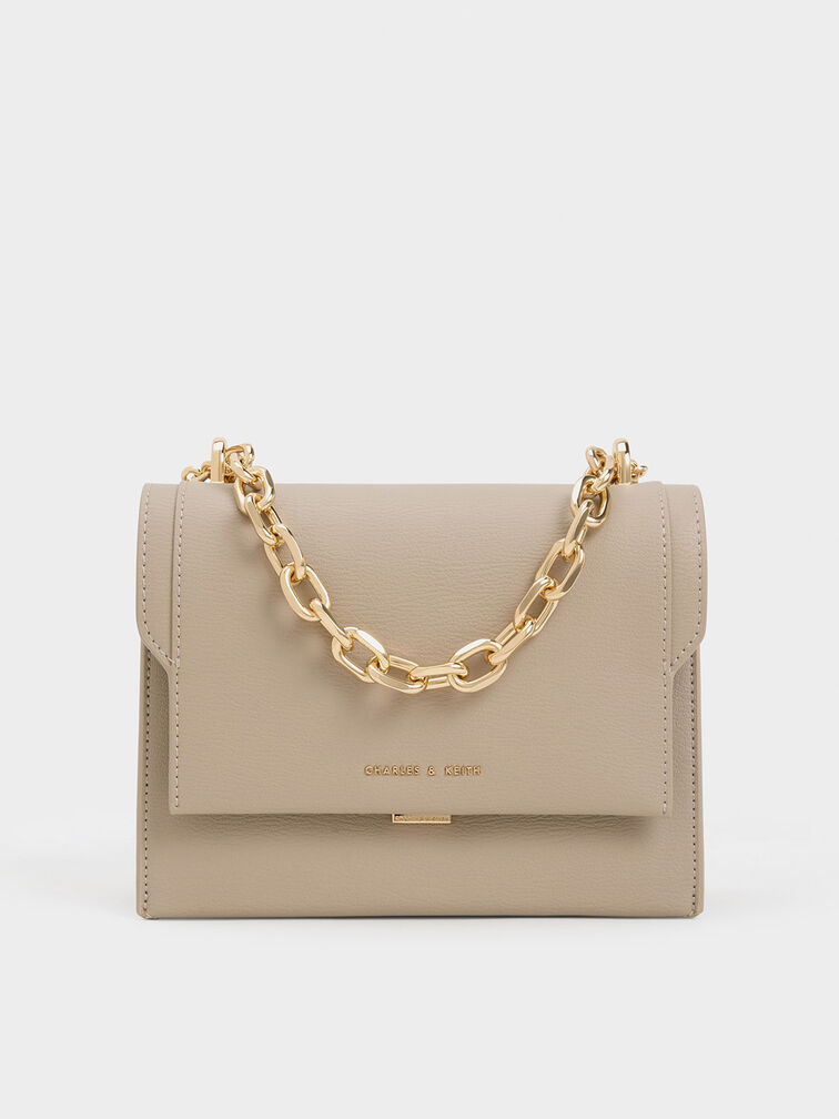 Taupe Brennan Chain Handle Crossbody Bag - CHARLES & KEITH IN