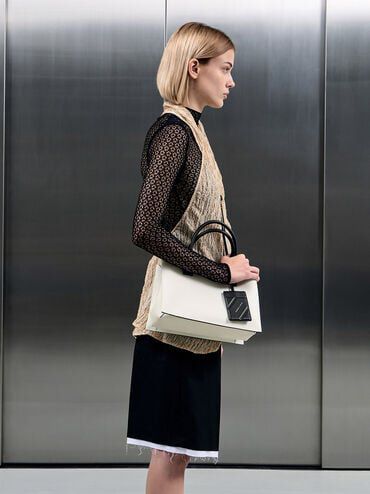 White Cameron Double Top Handle Bag - CHARLES & KEITH IN