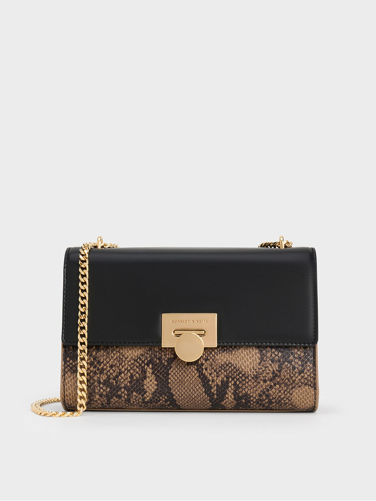 Beige Ebba Snake Print Chain-Strap Bag - CHARLES & KEITH IN