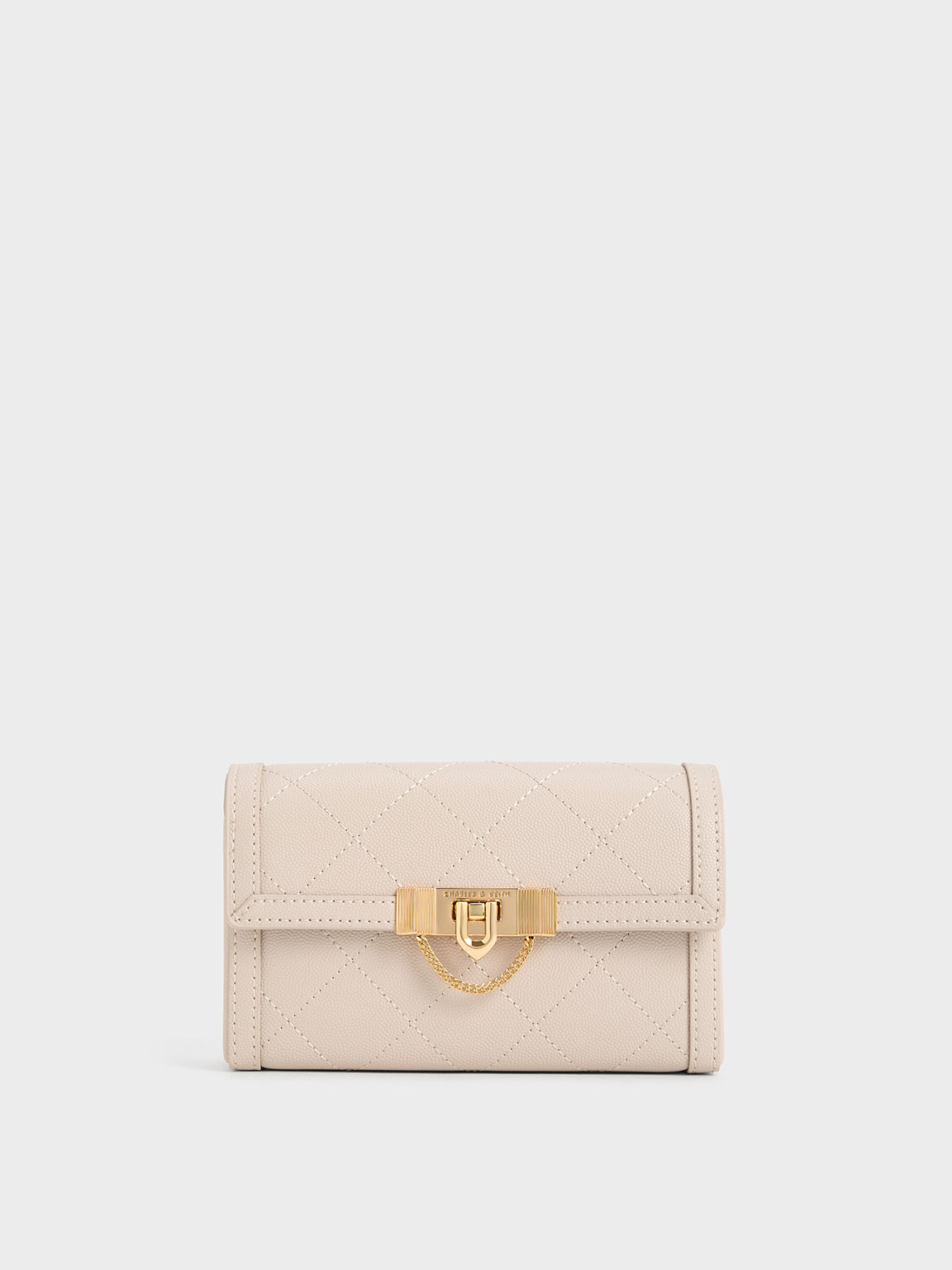 Oat Tallulah Quilted Push-Lock Clutch - CHARLES & KEITH IN