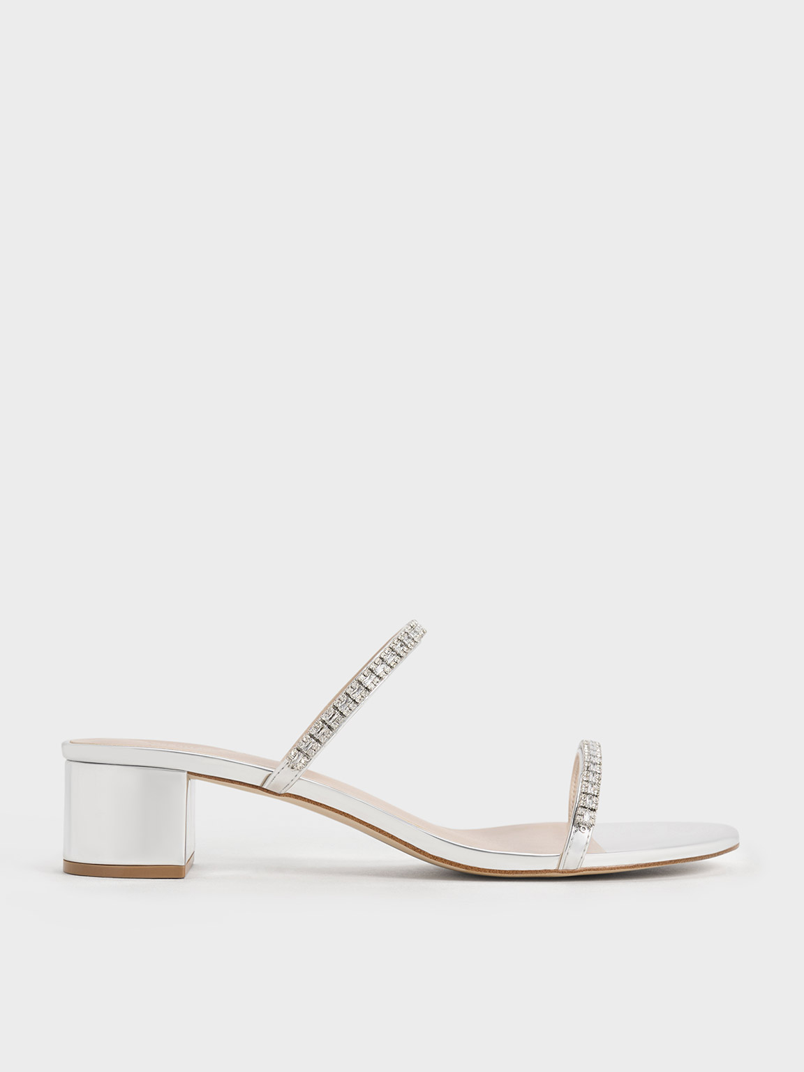 Ambrosia Metallic Gem-Embellished Mules - Silver - CHARLES & KEITH IN