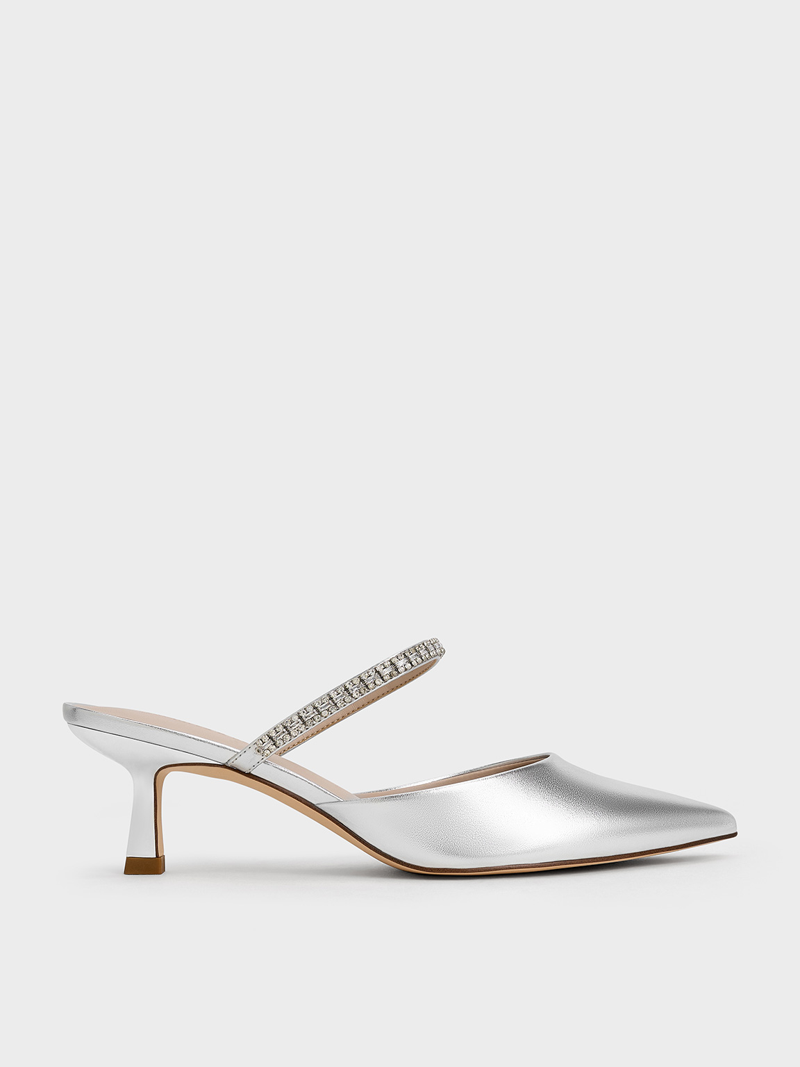 Silver Ambrosia Metallic Gem-Embellished Pointed-Toe Mules - CHARLES ...