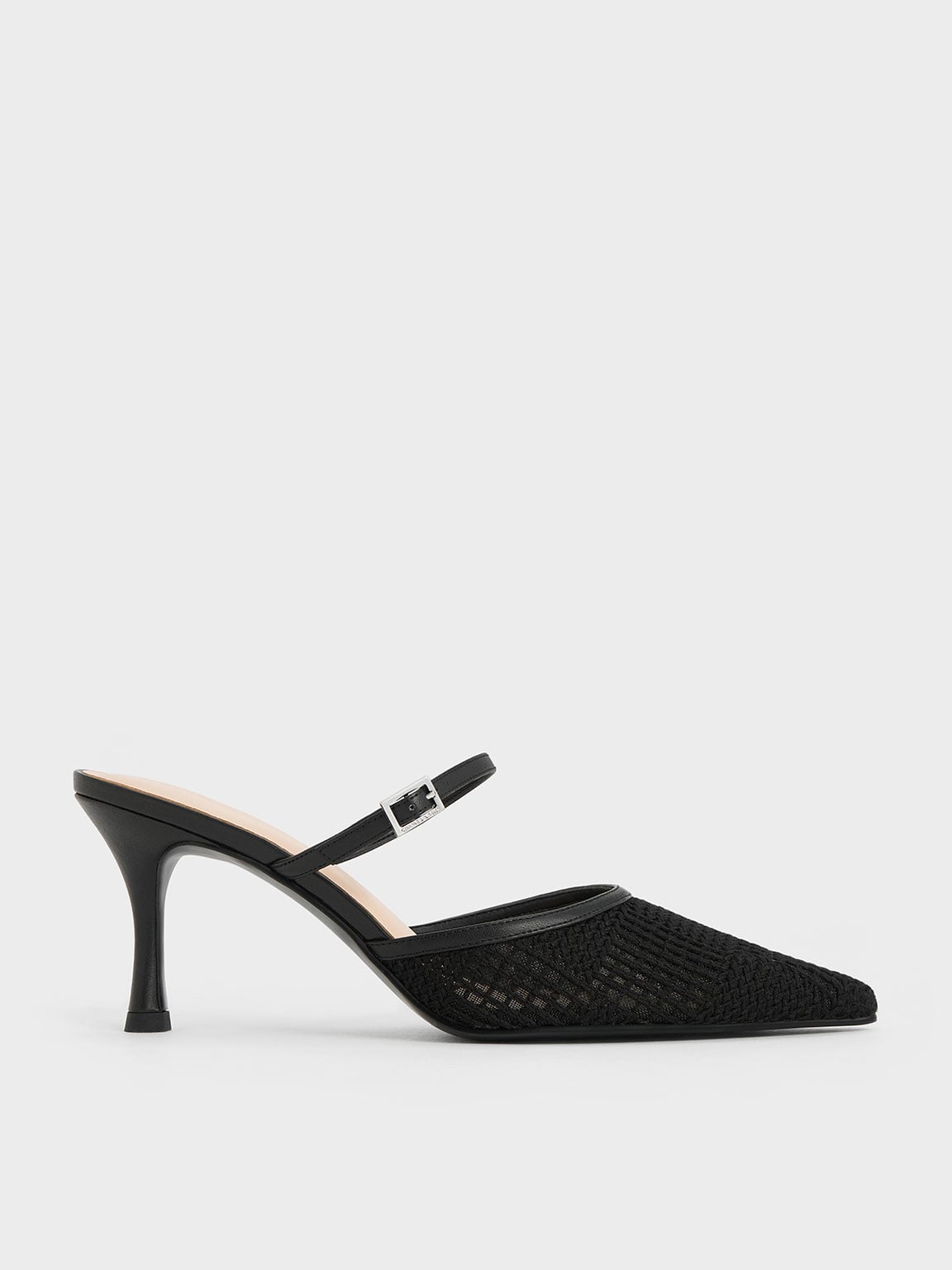 Mesh Woven Heeled Mules - Black Textured - CHARLES & KEITH IN