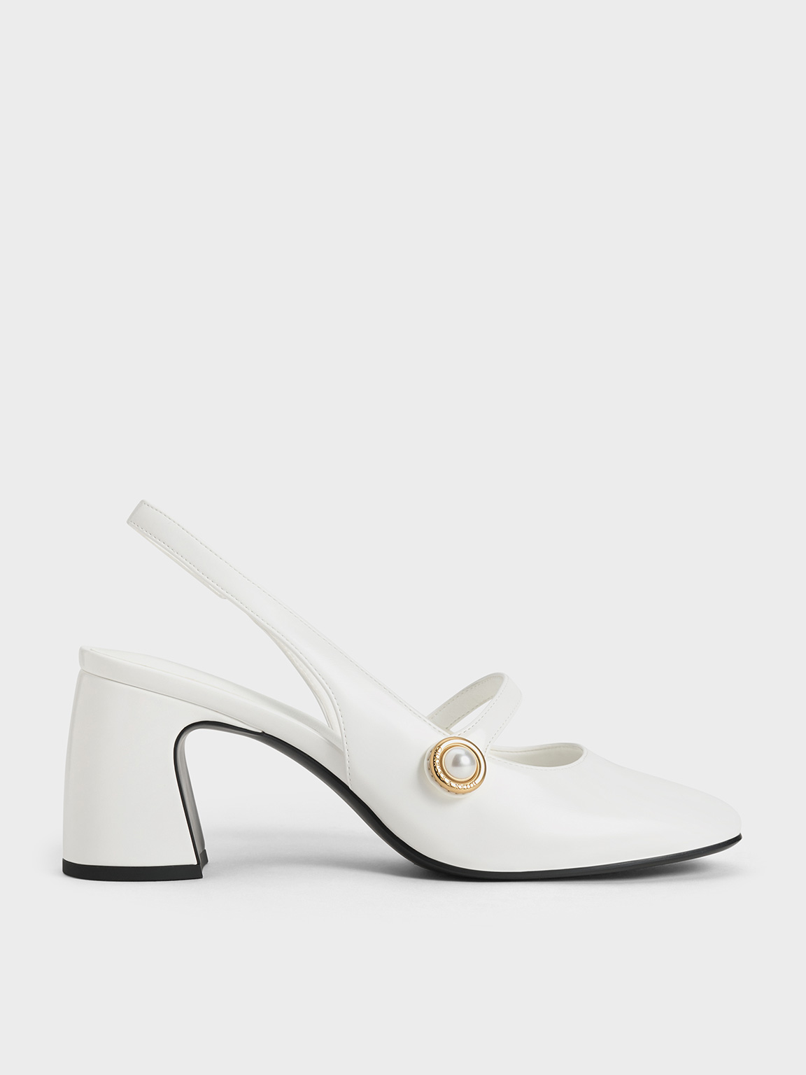 White Pearl-Accent Mary Jane Pumps - CHARLES & KEITH IN