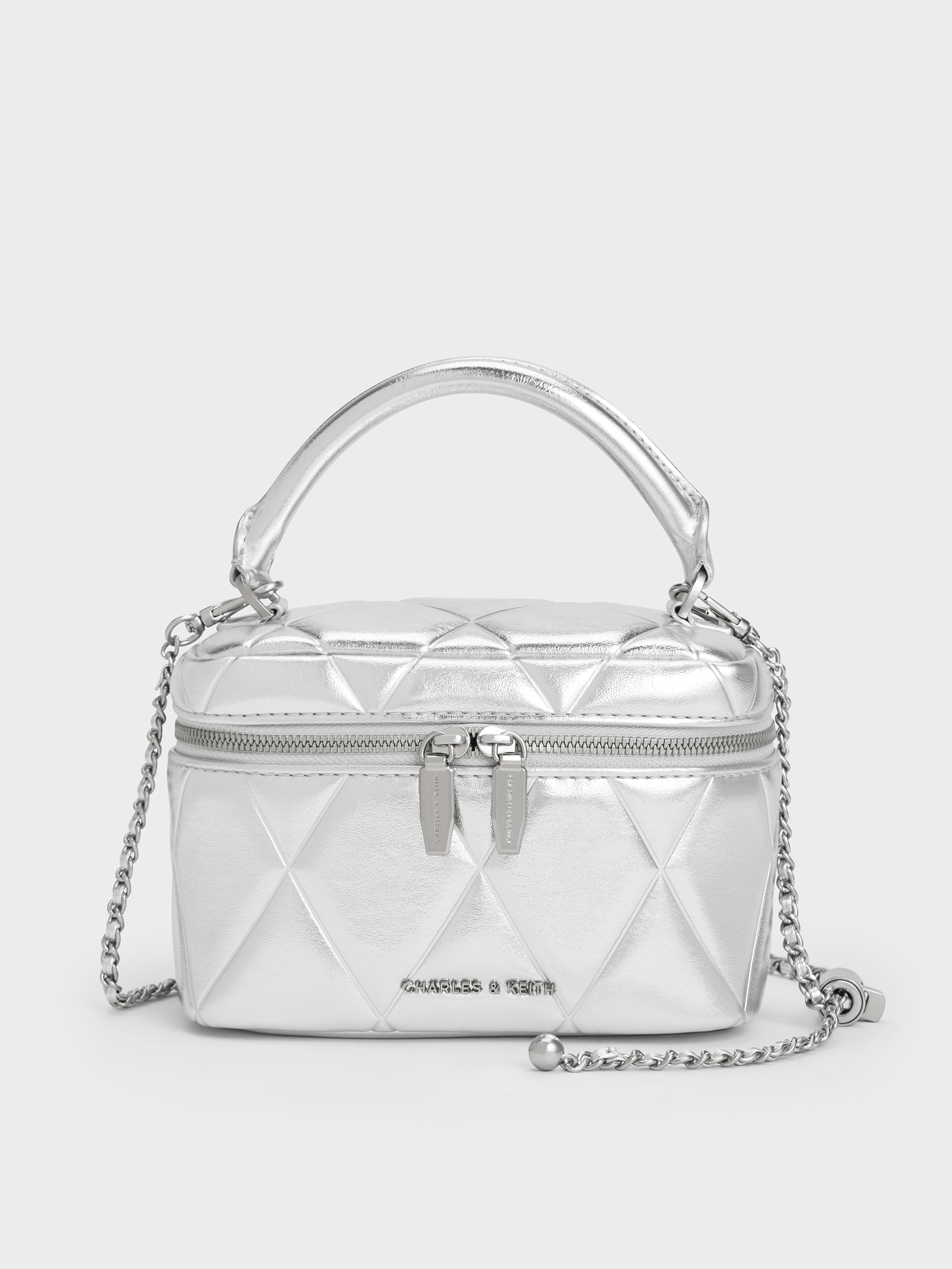 Silver Arwen Metallic Quilted Top Handle Vanity Bag - Silver - Bags ...