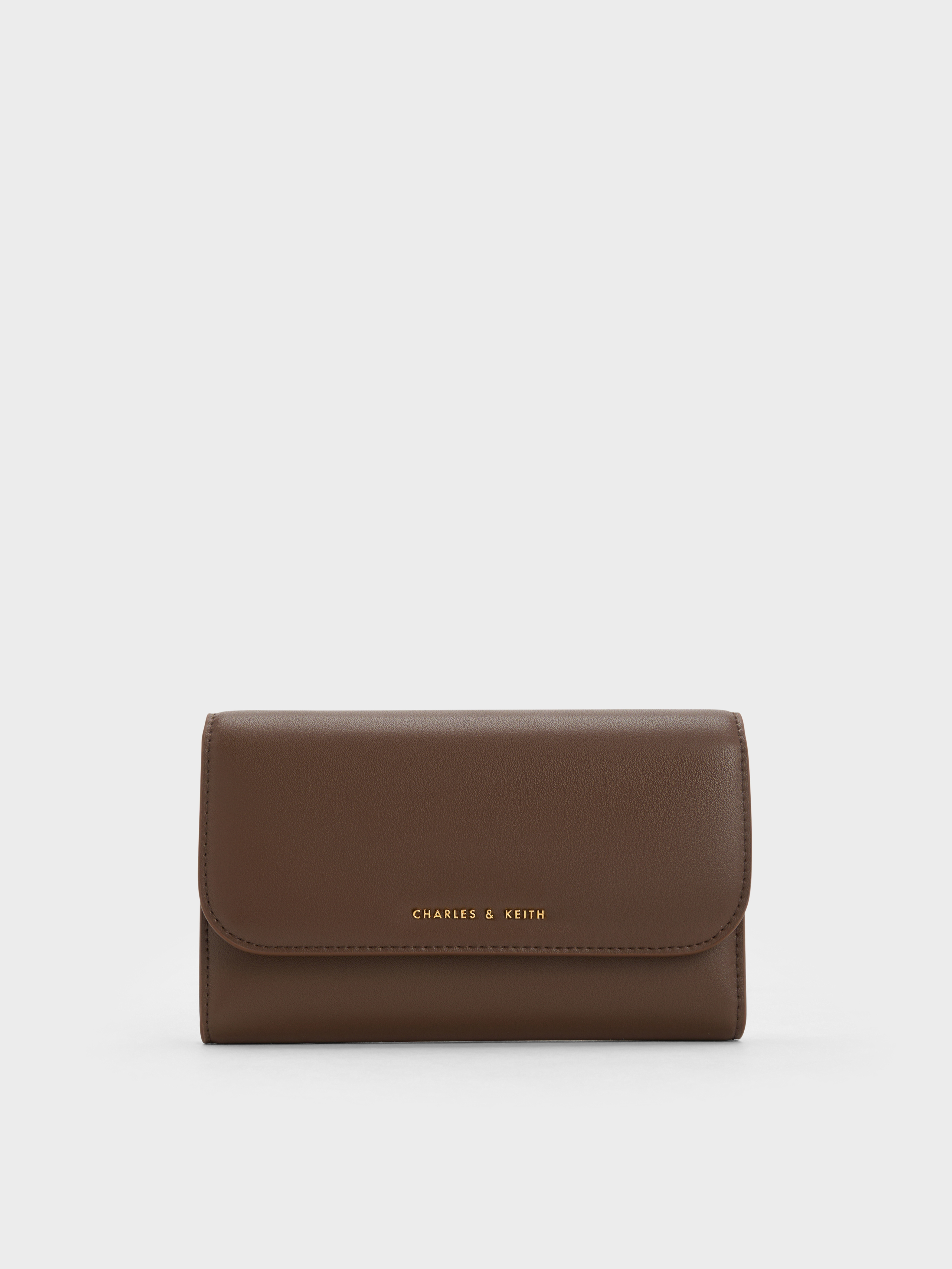 Dark Brown Magnetic Front Flap Long Wallet - CHARLES & KEITH IN