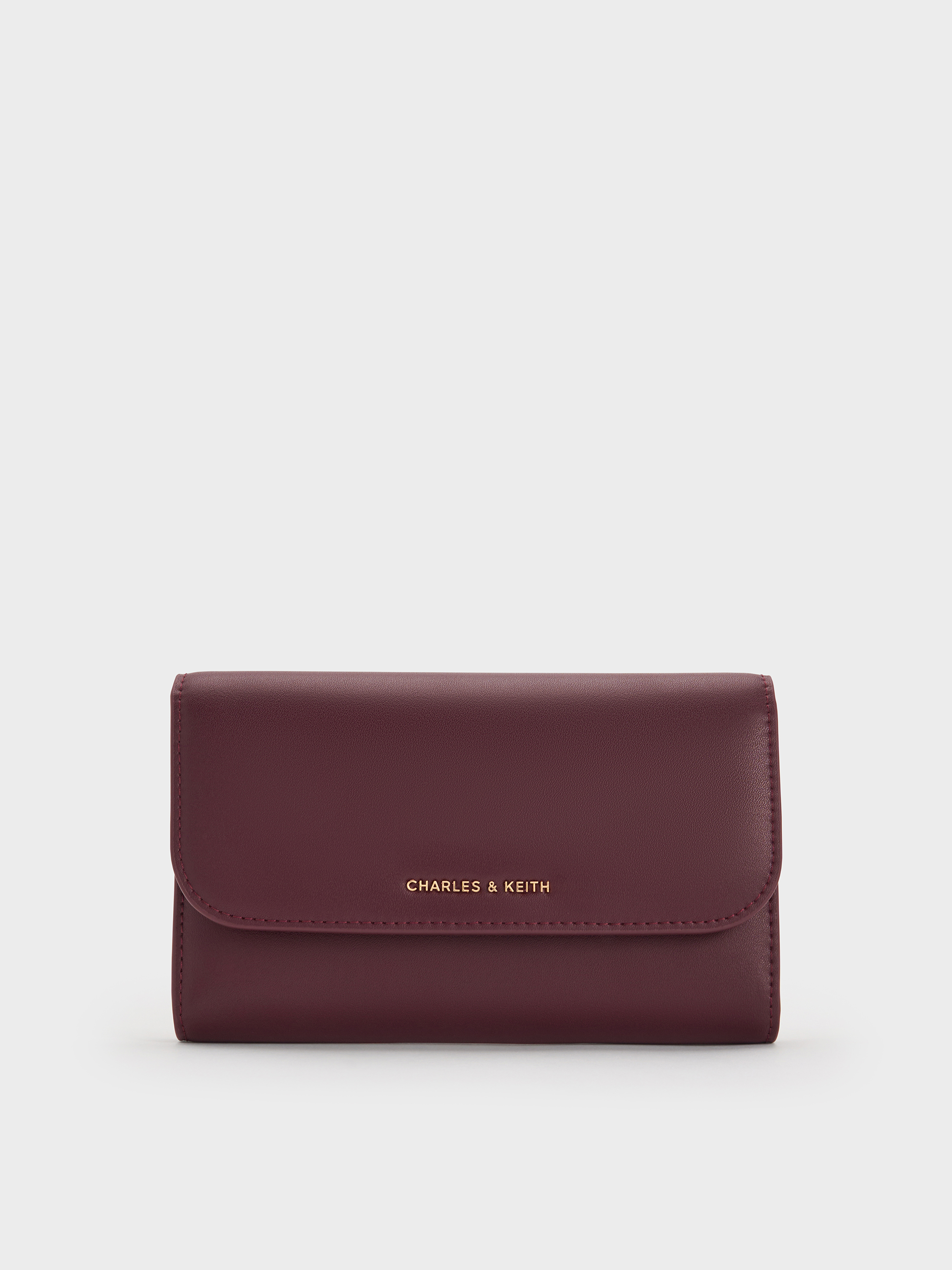 Wineberry Red Octavia Front Flap Long Wallet - CHARLES & KEITH IN