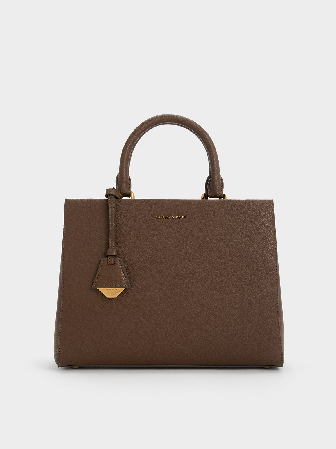 Dark Brown Mirabelle Structured Top Handle Bag - CHARLES & KEITH IN