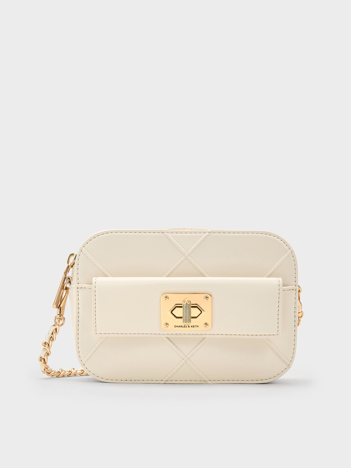 Cream Eleni Quilted Zip Crossbody Bag - CHARLES & KEITH IN