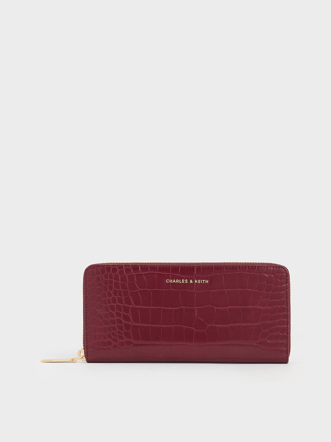Burgundy Croc-Effect Zip-Around Long Wallet - Burgundy - Sale - CHARLES ...