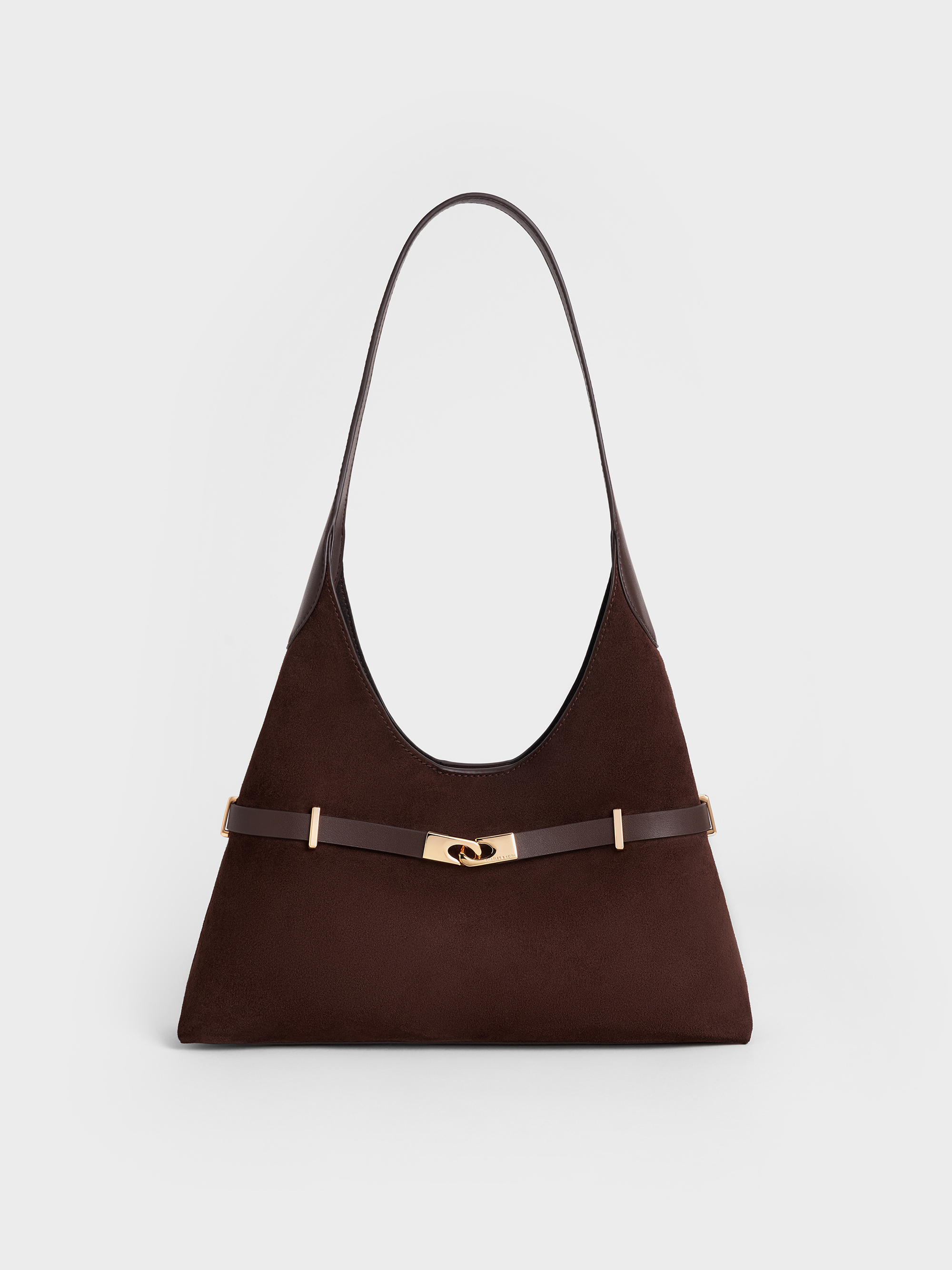 Espresso Brown Arlet Metallic-Accent Belted Hobo Bag - Espresso Brown - CHARLES & KEITH IN